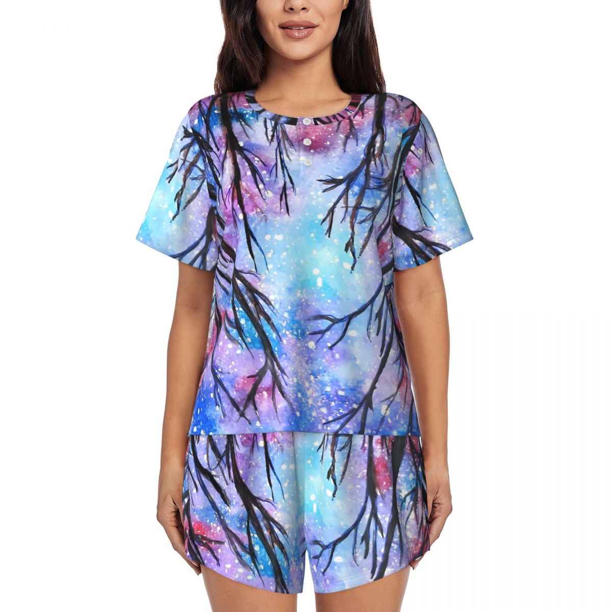 Abstract Starry Night Pajamas Van Gogh Room O Neck Home Suit Female Two ...