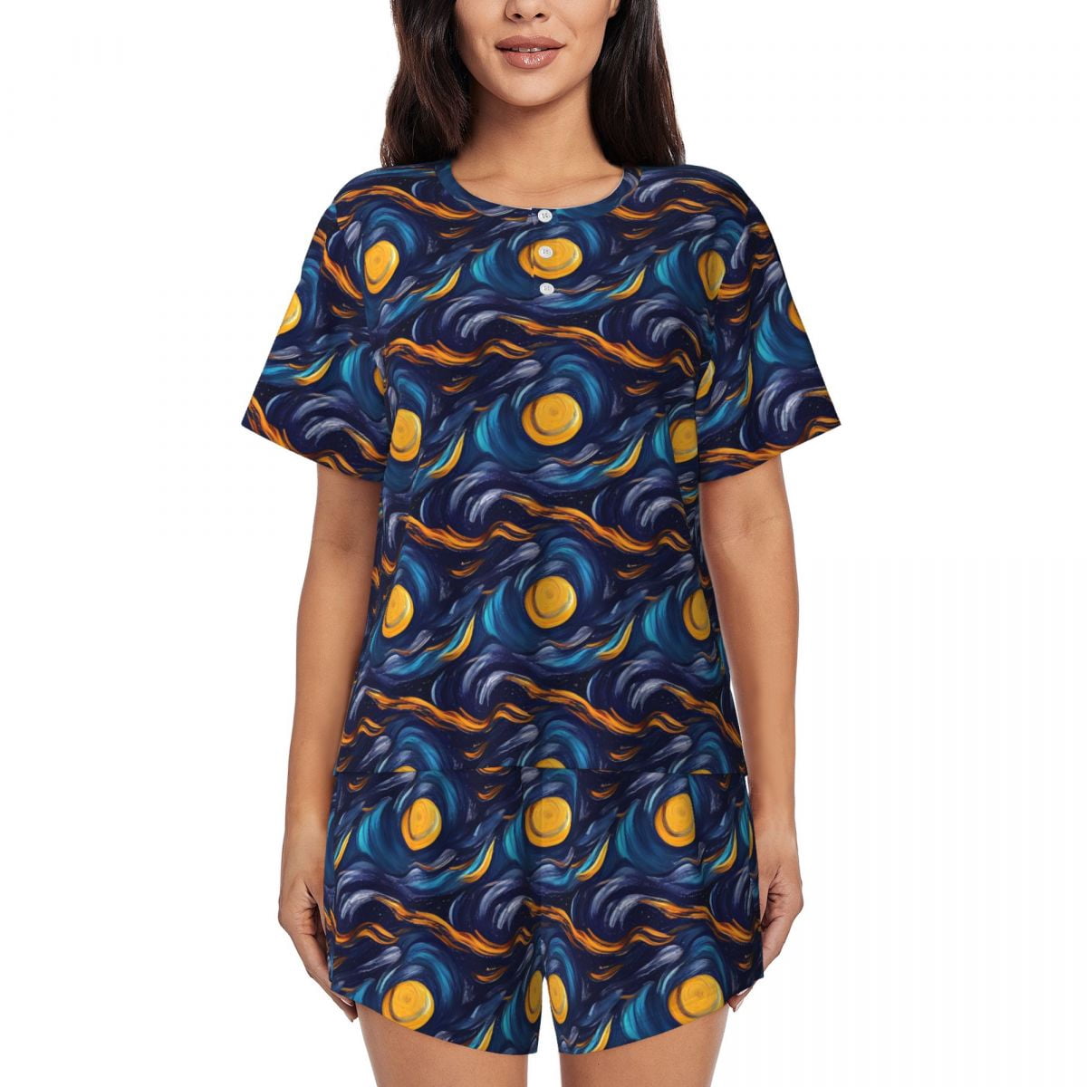 Abstract Starry Night Pajamas Van Gogh Room O Neck Home Suit Female Two ...