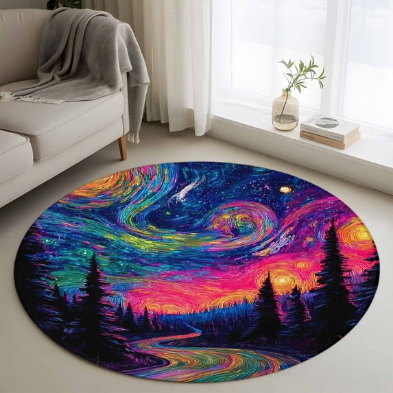 Abstract Starry Sky 3.3' Round Rug for Bedroom Reading Corner, Path ...
