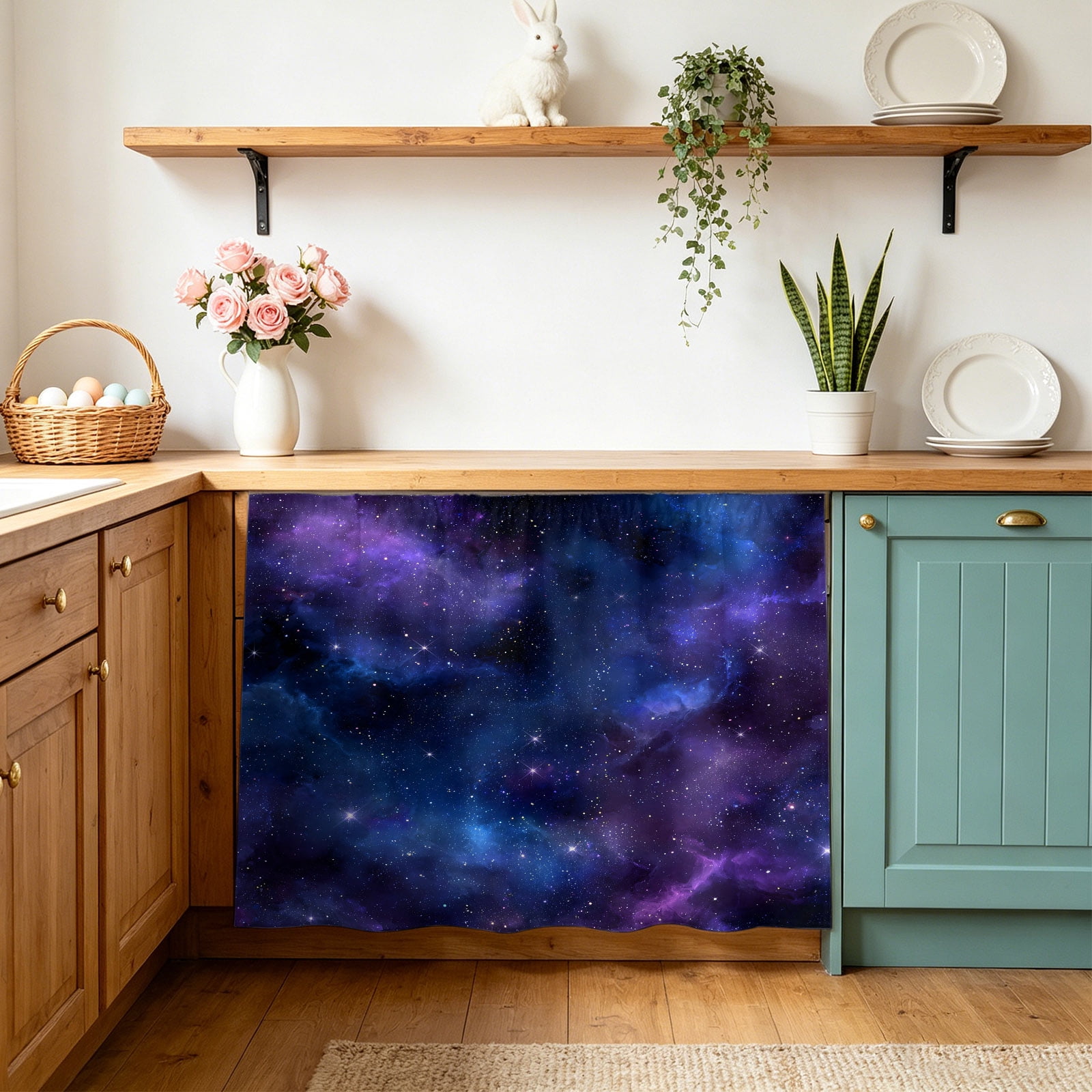 Abstract Starry Sky Cabinet Curtains 11" W x 13" L Blue Purple Black ...