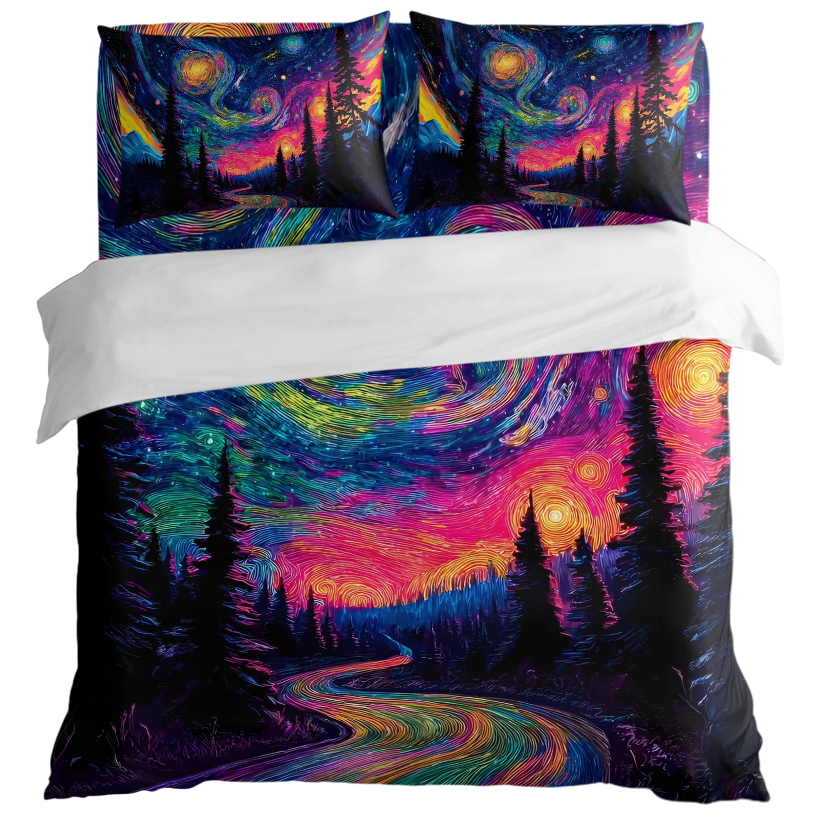 Abstract Starry Sky Duvet Cover Set King Size, Path Forest Dreamy ...