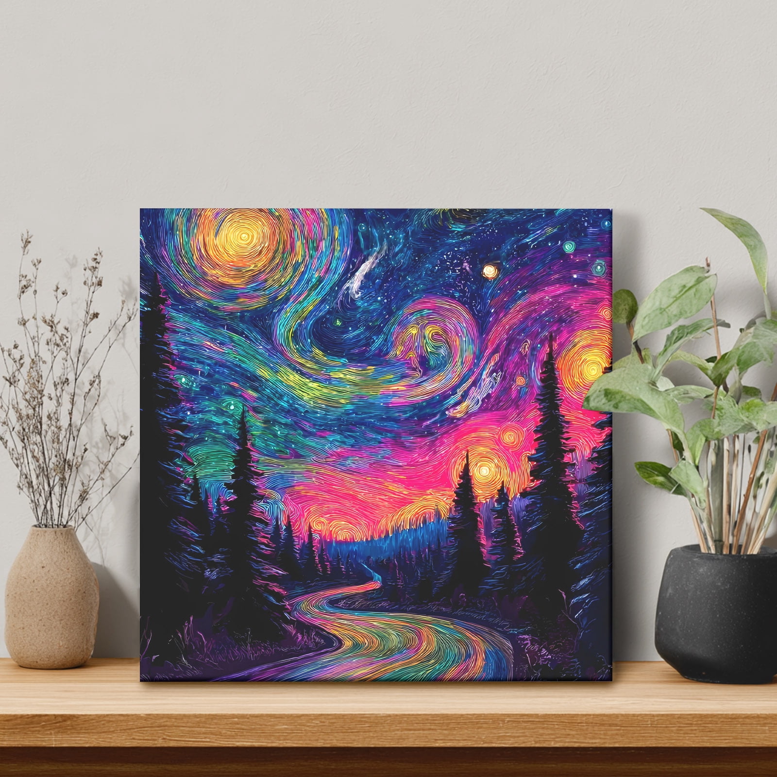 Abstract Starry Sky Framed Canvas Wall Art, Path Forest Dreamy ...
