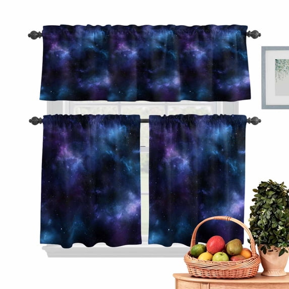 Abstract Starry Sky Kitchen Curtains Valances 3 Piece Set, Blue Black ...