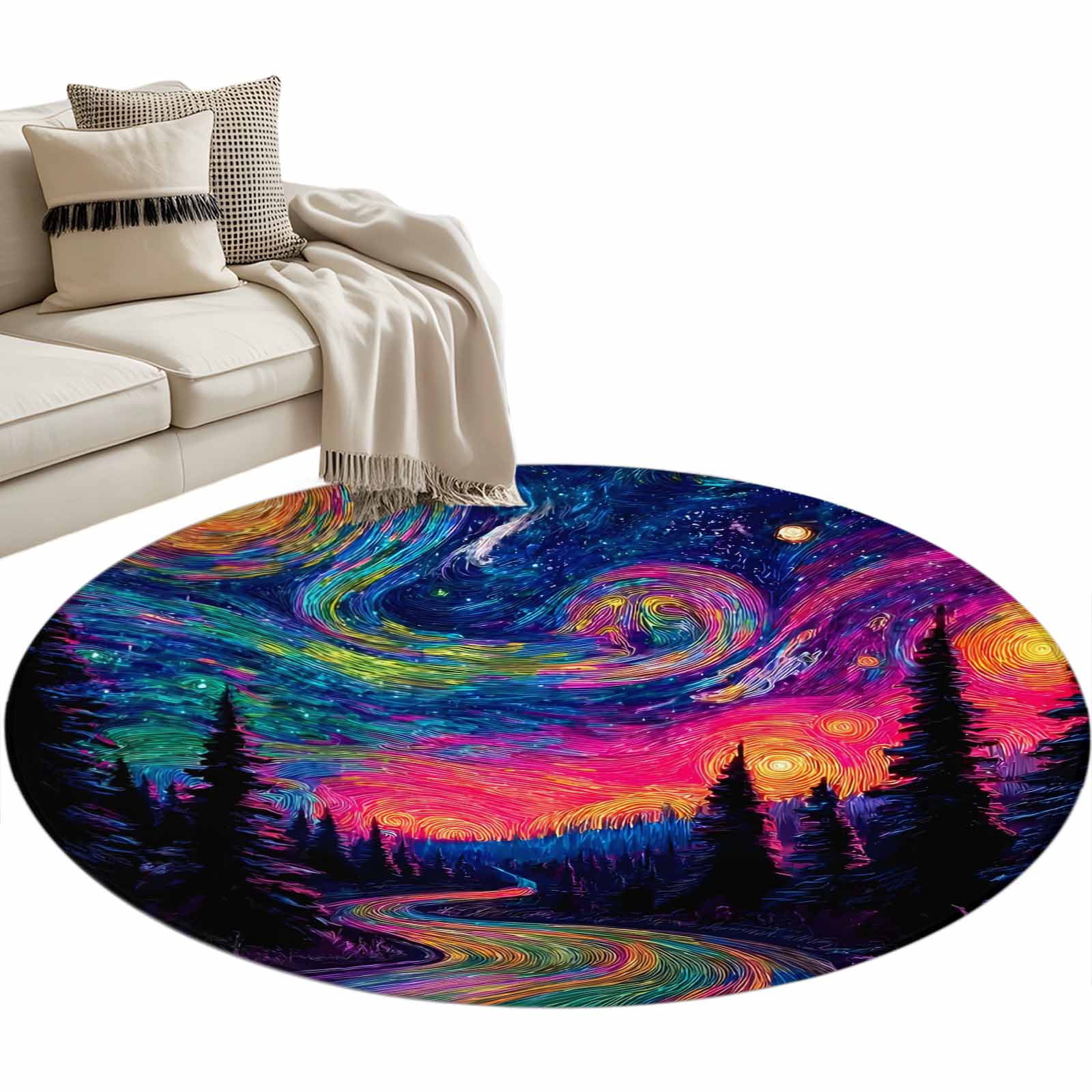 Abstract Starry Sky Round Living Room Rugs 4 ft, Path Forest Dreamy ...