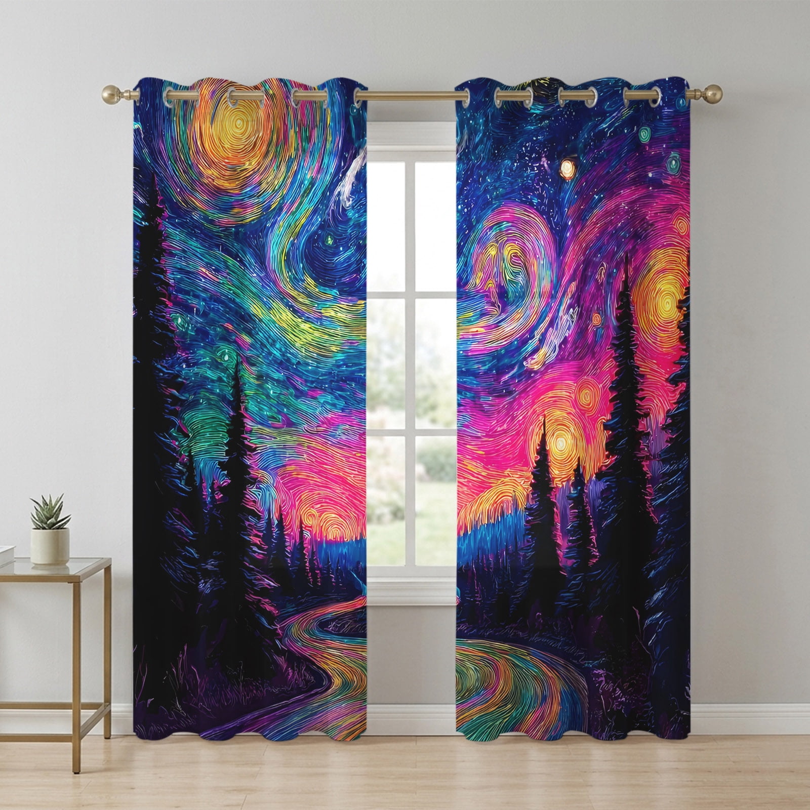 Abstract Starry Sky Sheer Curtains 63 Inch Long 2 Panels, Path Forest ...