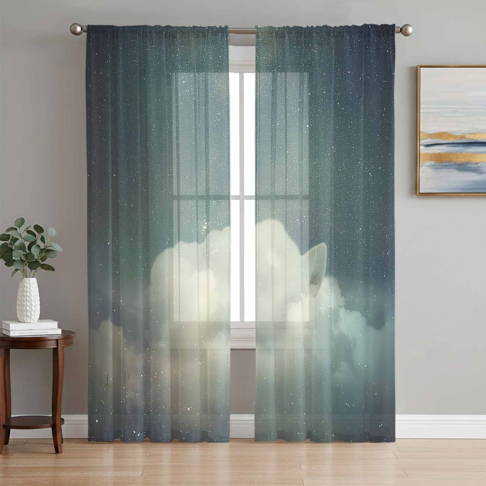 Abstract Starry Sky Sheer Curtains 84 Inch Length 2 Panels Set, Modern ...