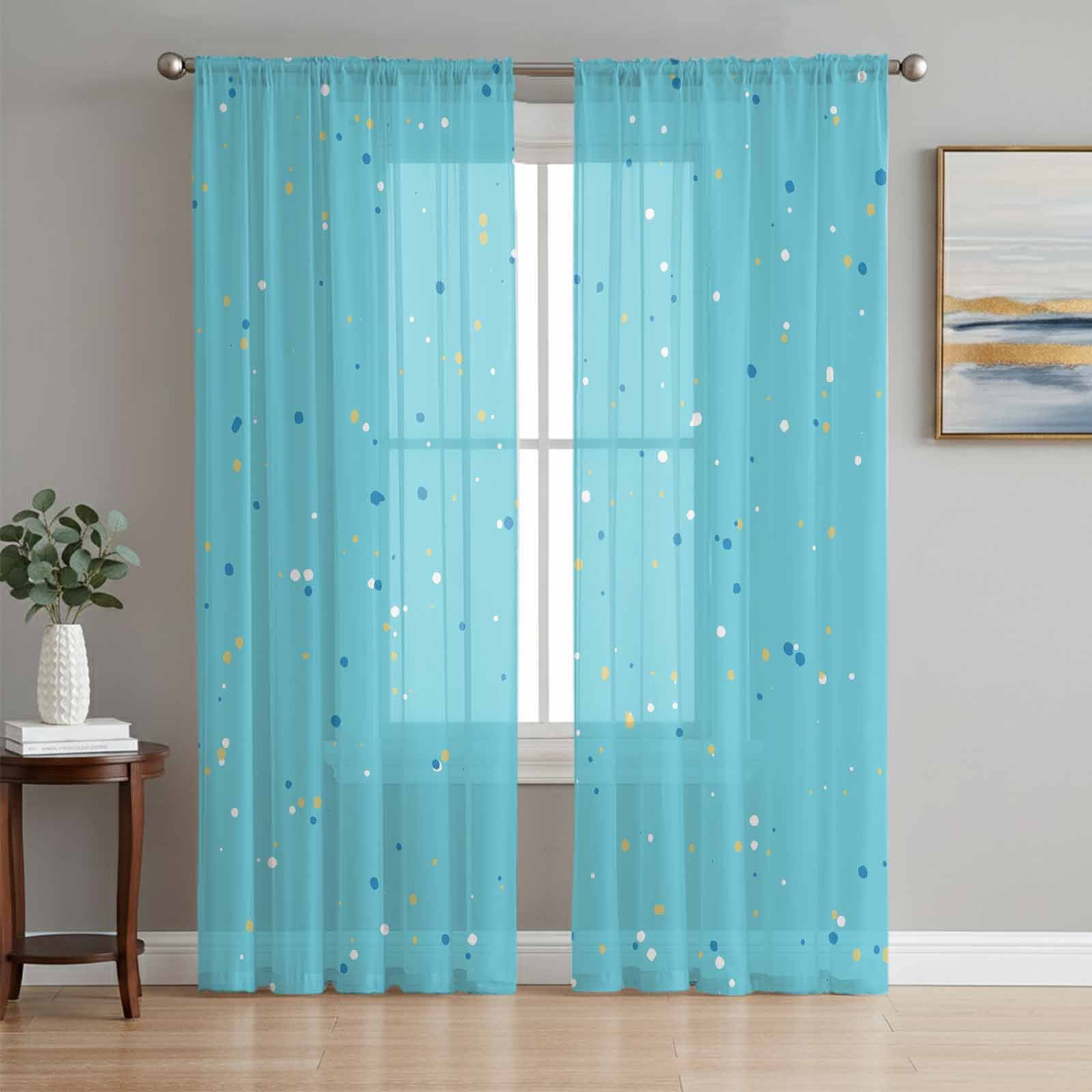 Abstract Starry Sky Sheer Curtains for Living Room Bedroom Boho Cyan ...