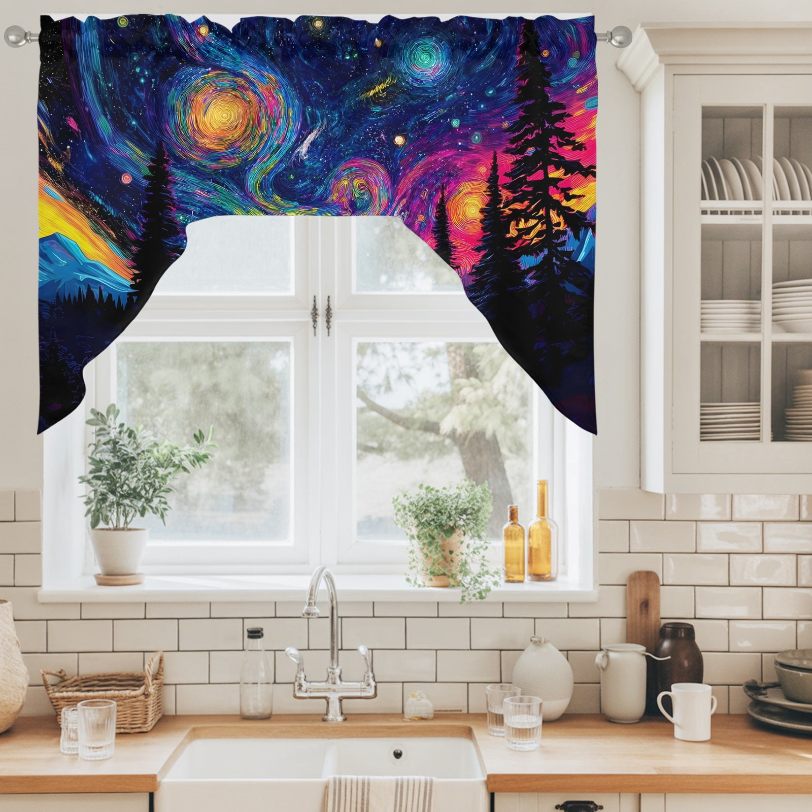 Abstract Starry Sky Swag Curtain Valance for Windows, Path Forest ...