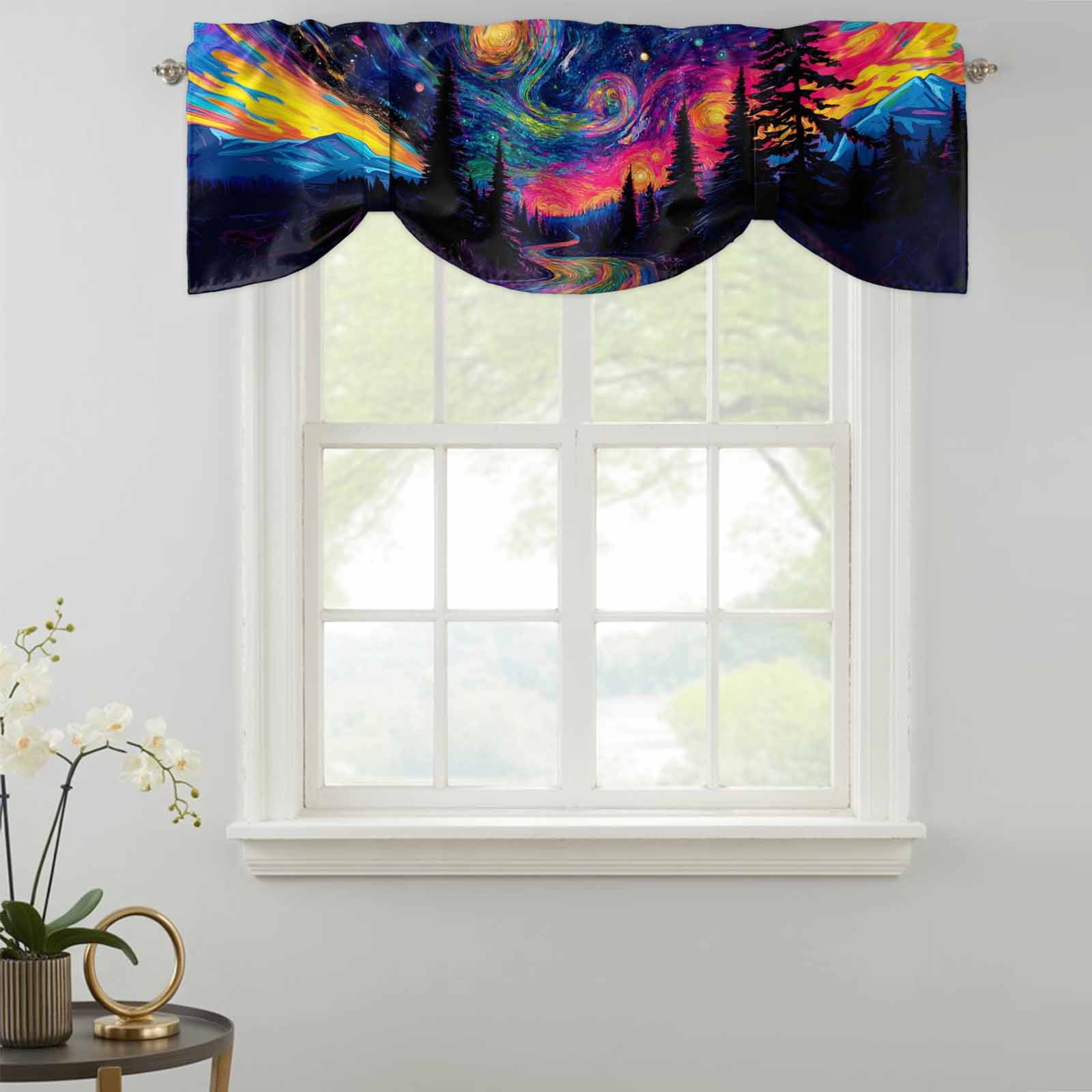 Abstract Starry Sky Tie Up Valances Curtain, Path Forest Dreamy ...