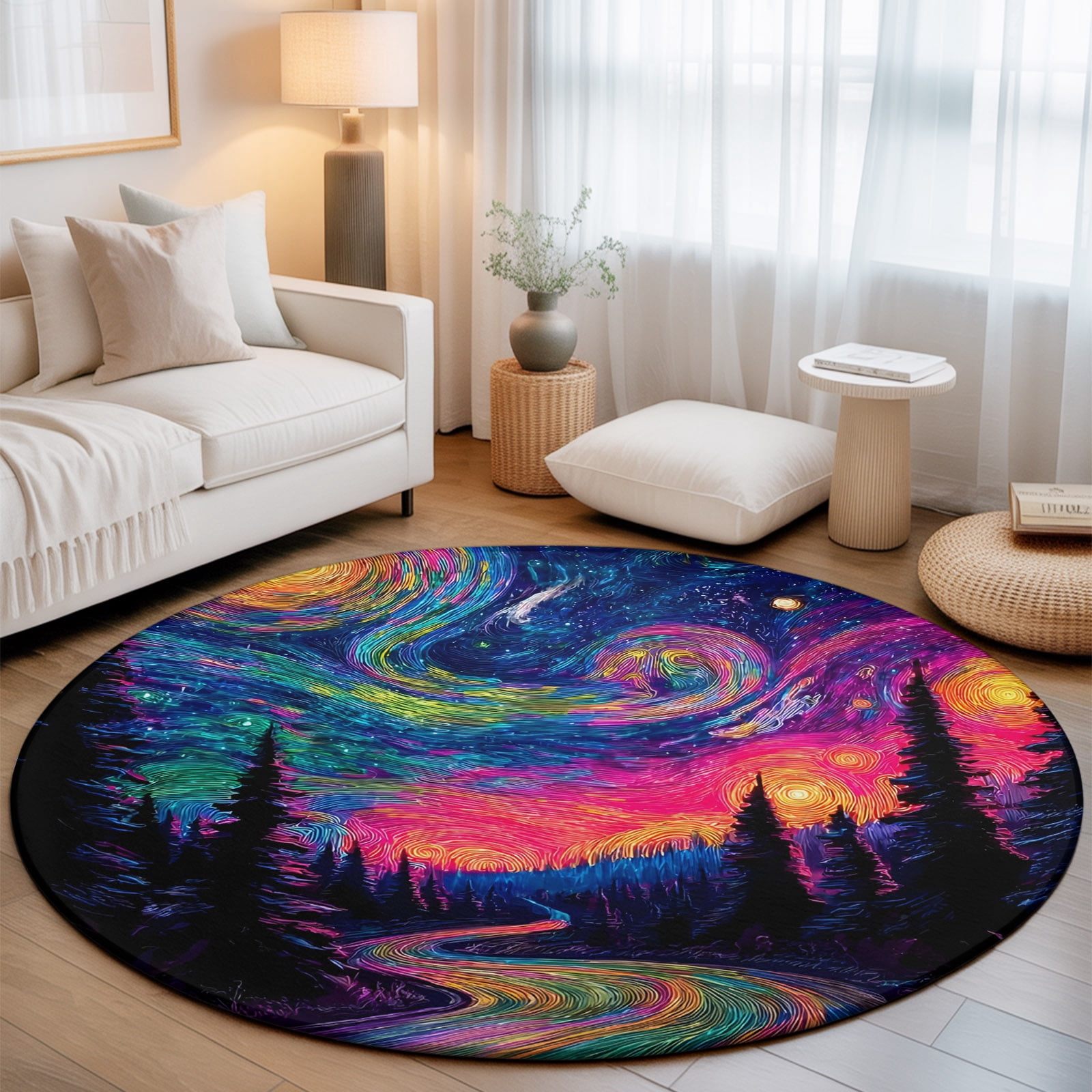 Abstract Starry Sky Washable Round Area Rug 8 ft, Path Forest Dreamy ...