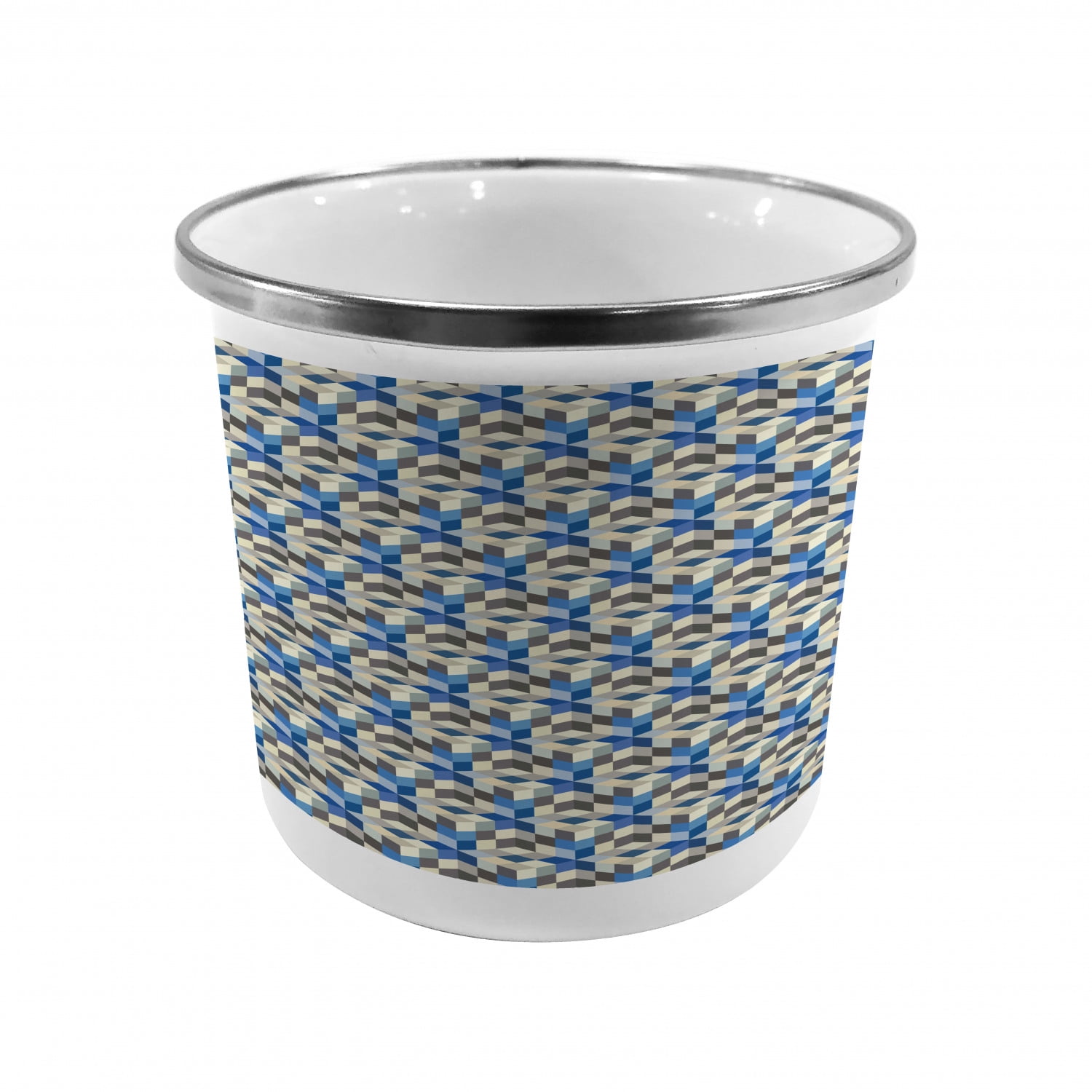 Abstract Steel Camping Mug, 3 Dimensional Cube Design Geometric ...
