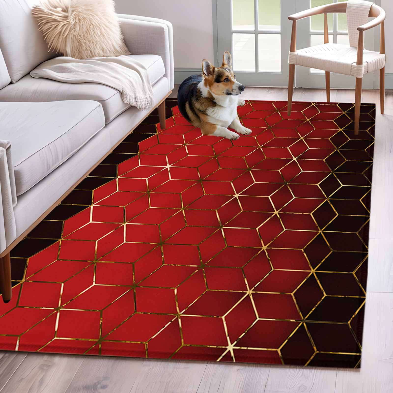Abstract Stereo Cube Area Rugs 3x5 ft Modern Gradient Black Red Comb ...