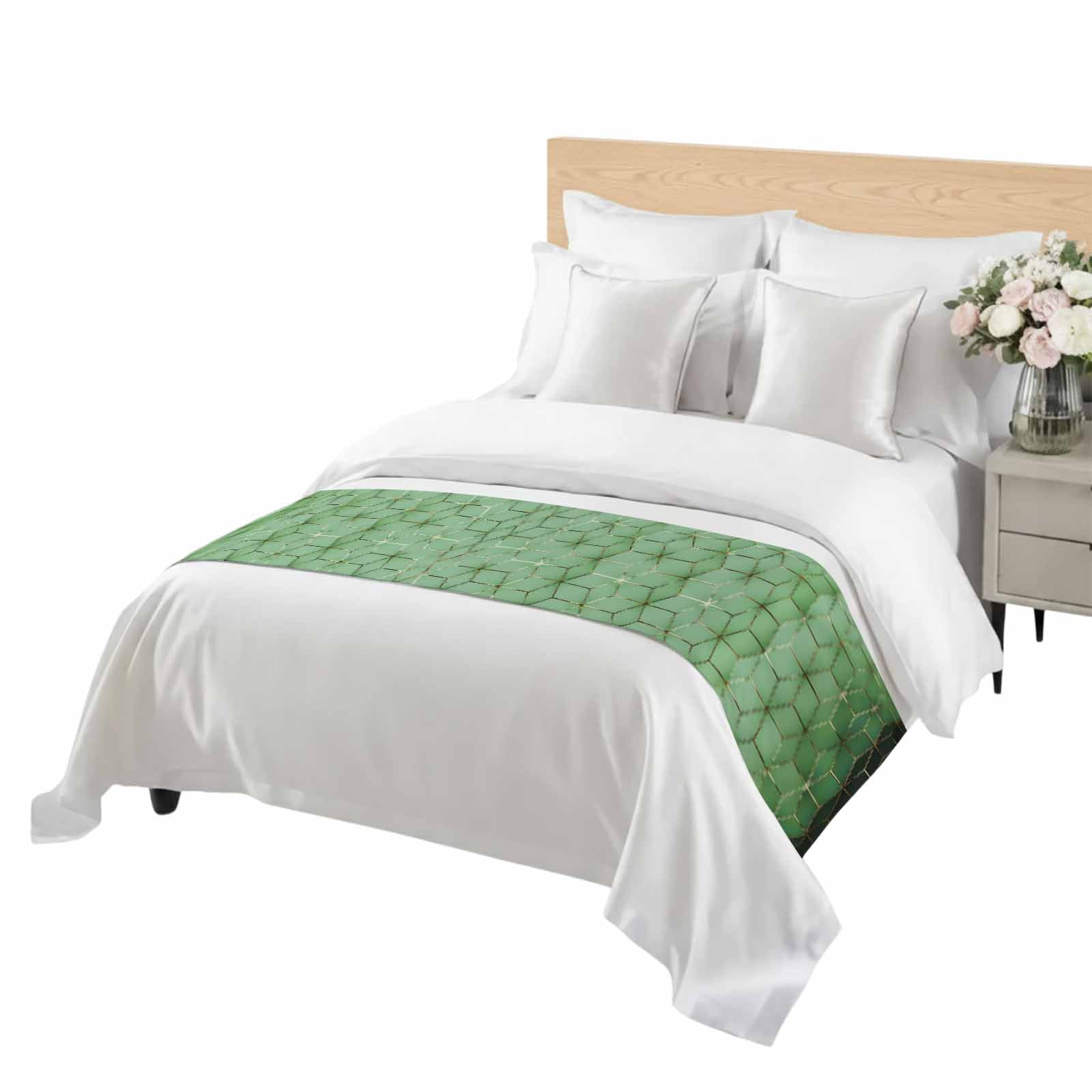 Abstract Stereo Cube Bed Runner King Size Modern Gradient Black Green ...