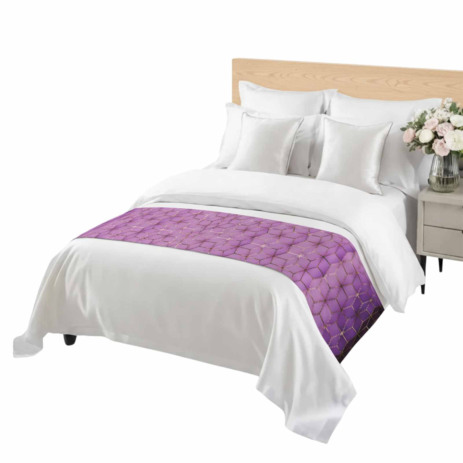 Abstract Stereo Cube Bed Runner Twin Size Modern Gradient Black Purple ...