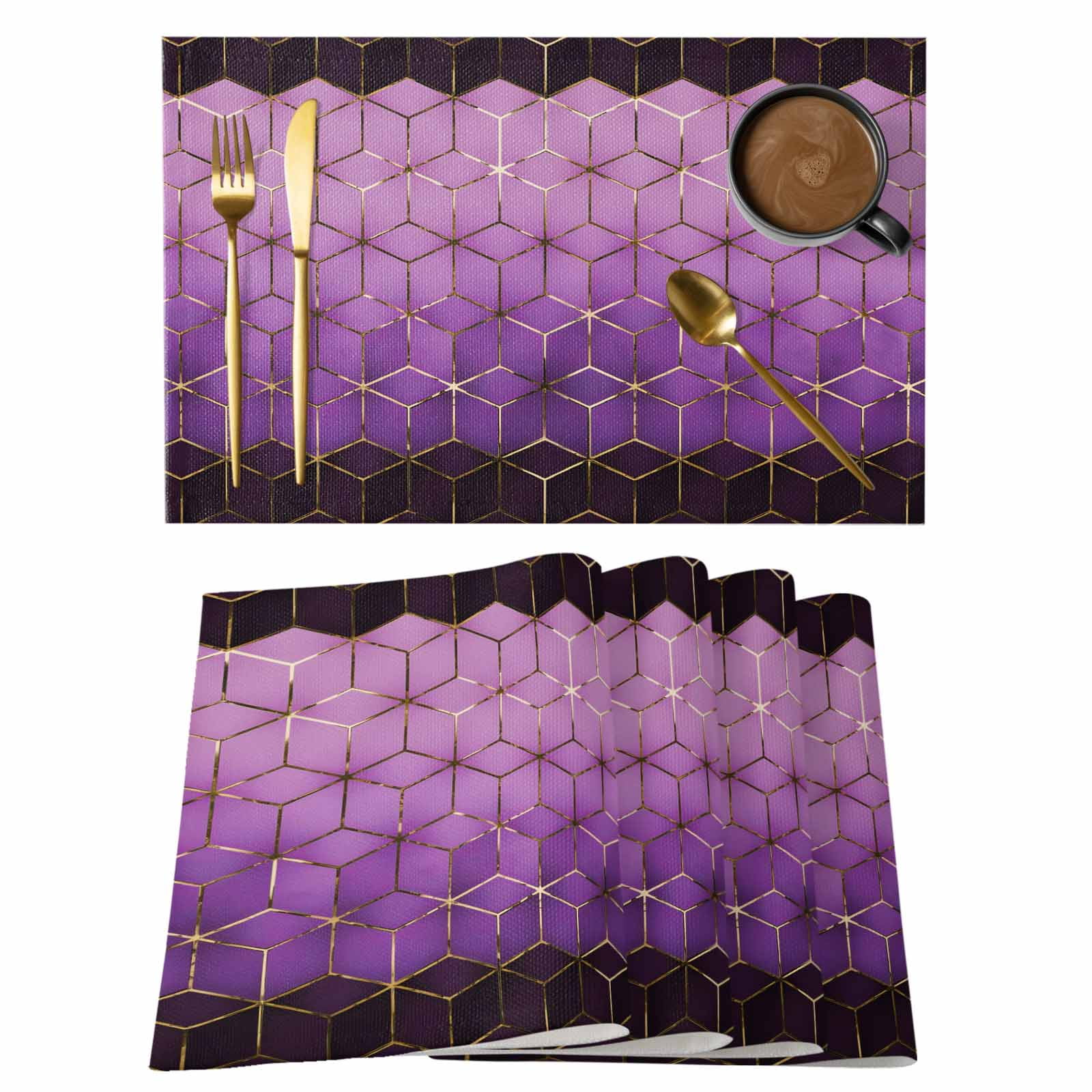 Abstract Stereo Cube Cotton Linen Placemats Set of 1, Modern Gradient ...