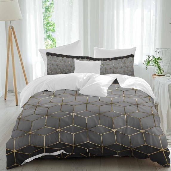 Abstract Stereo Cube Duvet Cover Set Queen Size, Modern Gradient Black ...