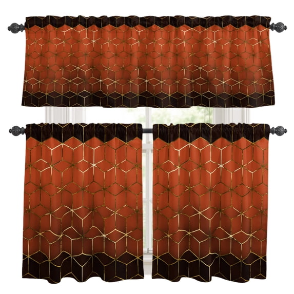 Abstract Stereo Cube Kitchen Curtains Set for Windows, Modern Gradient ...