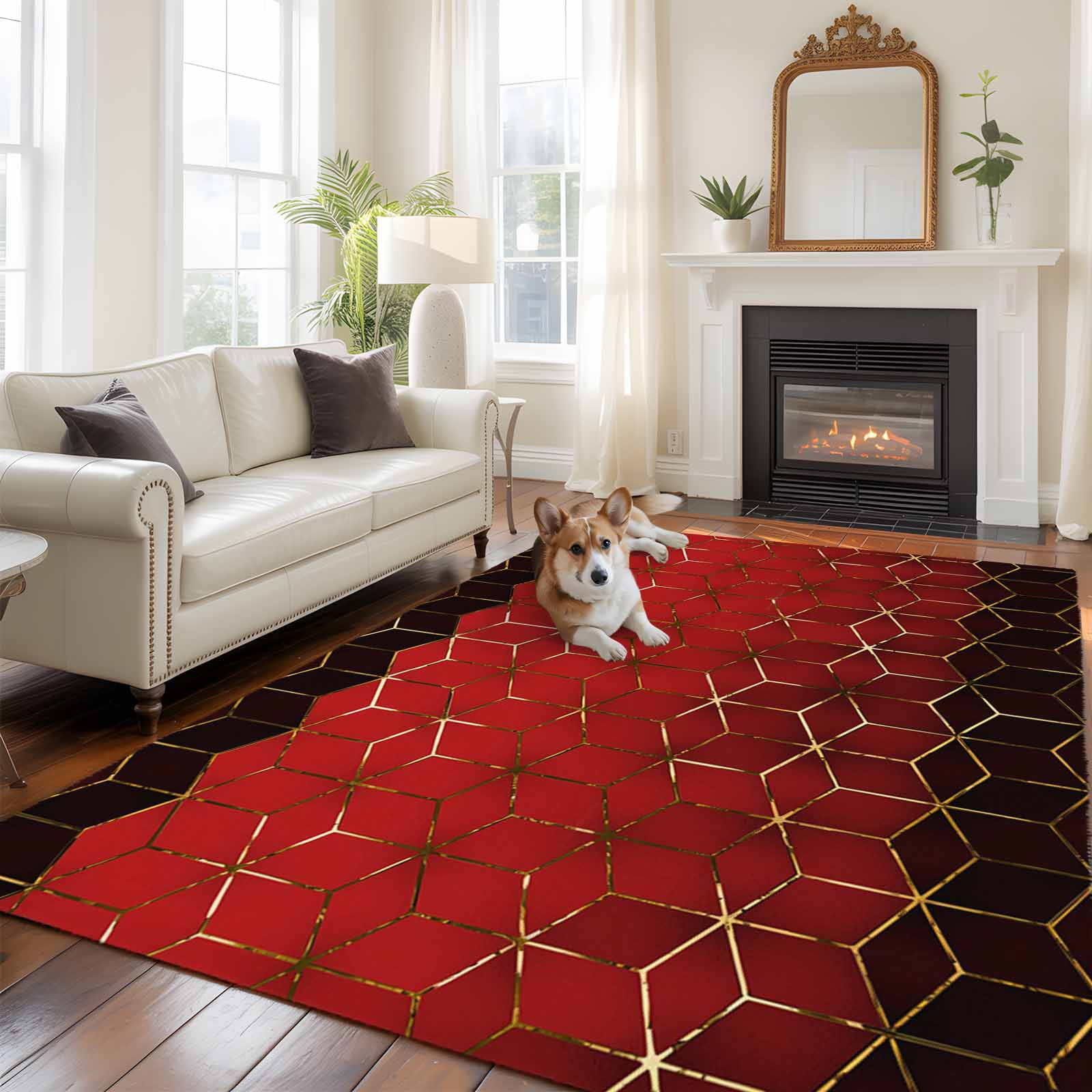 Abstract Stereo Cube Large Area Rugs 5x8 ft Modern Gradient Black Red ...