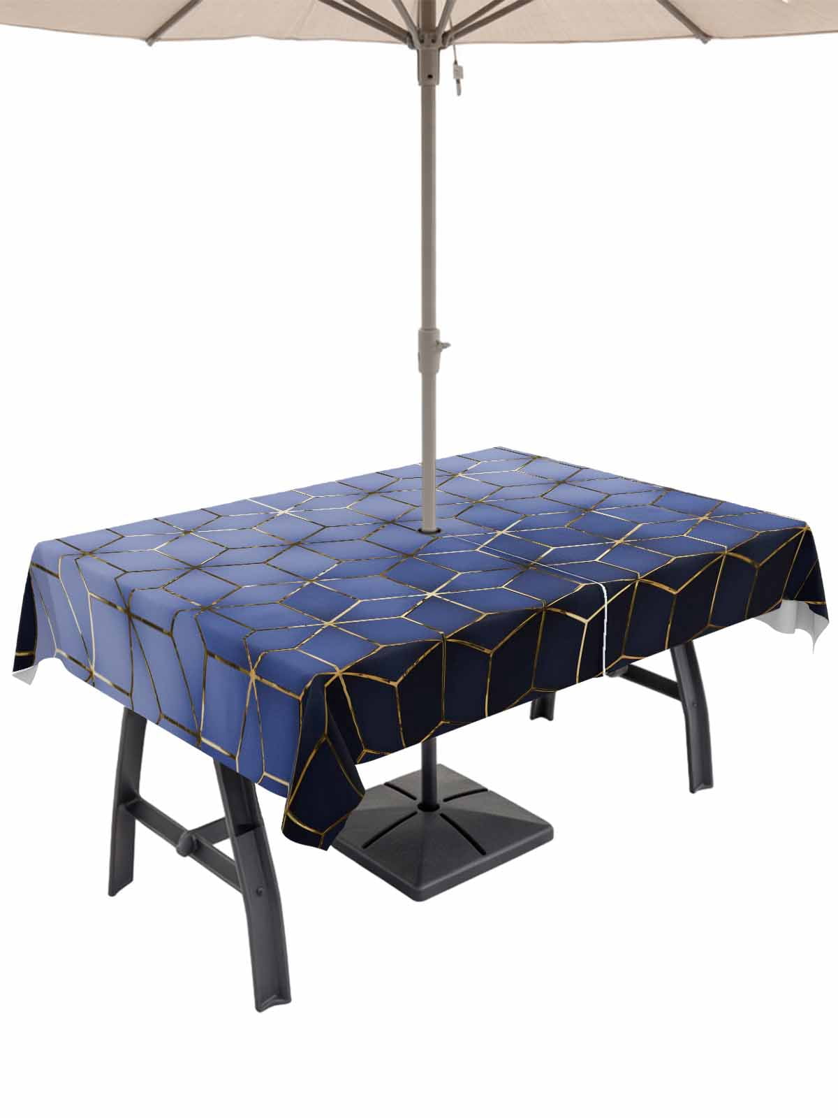 Abstract Stereo Cube Rectangle Outdoor Tablecloth with Umbrella Hole ...