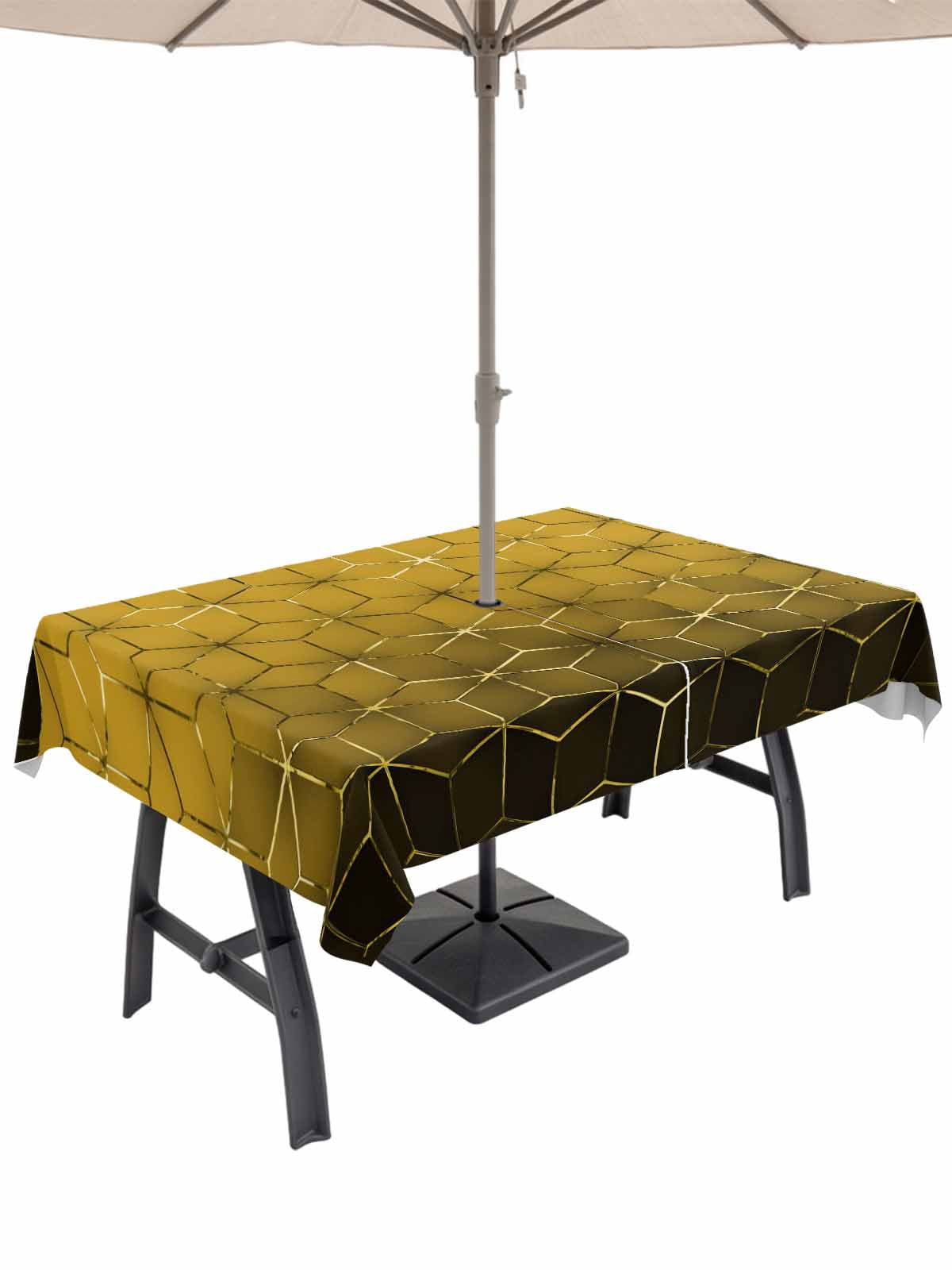 Abstract Stereo Cube Rectangle Outdoor Tablecloth with Umbrella Hole ...
