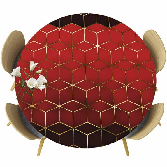 Abstract Stereo Cube Round Fitted Tablecloth with Elastic Edge, Modern ...