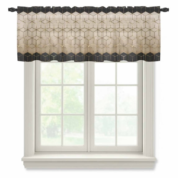 Abstract Stereo Cube Semi Sheer Valance Curtains Modern Gradient Black ...