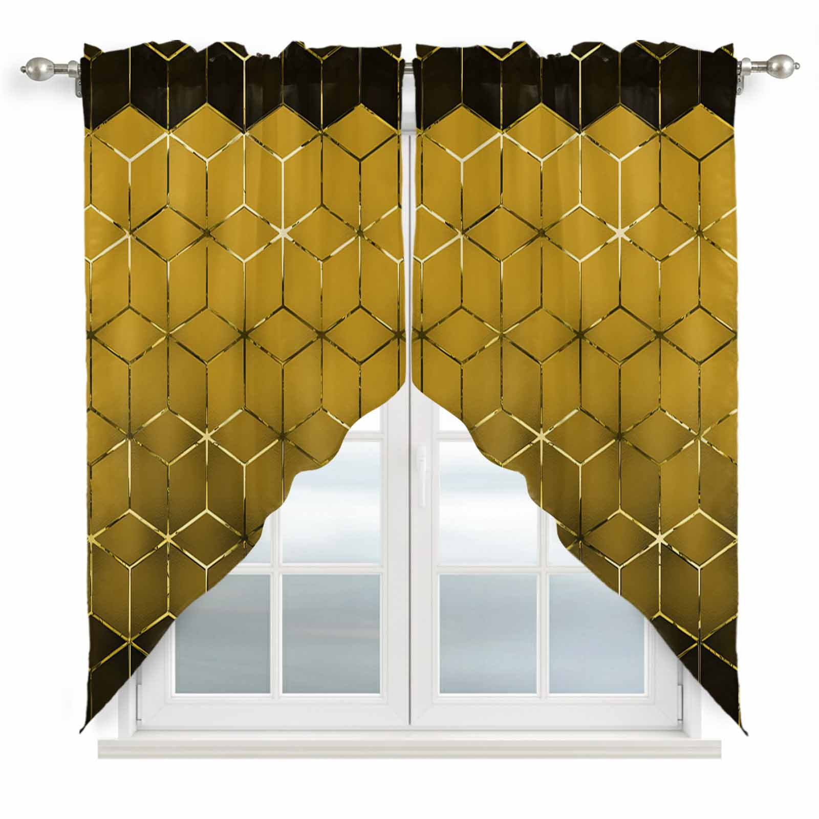 Abstract Stereo Cube Swag Curtain Valance for Window 2 Panels Modern ...