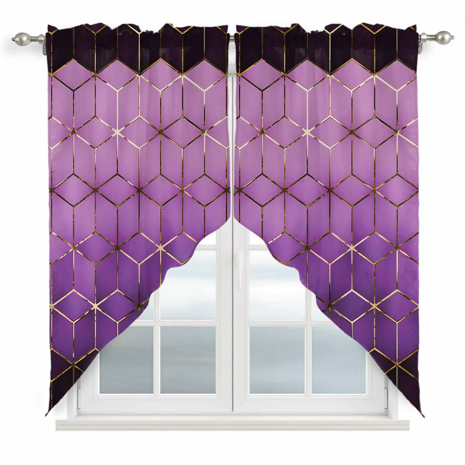 Abstract Stereo Cube Swag Curtain Valance for Window 2 Panels Modern ...