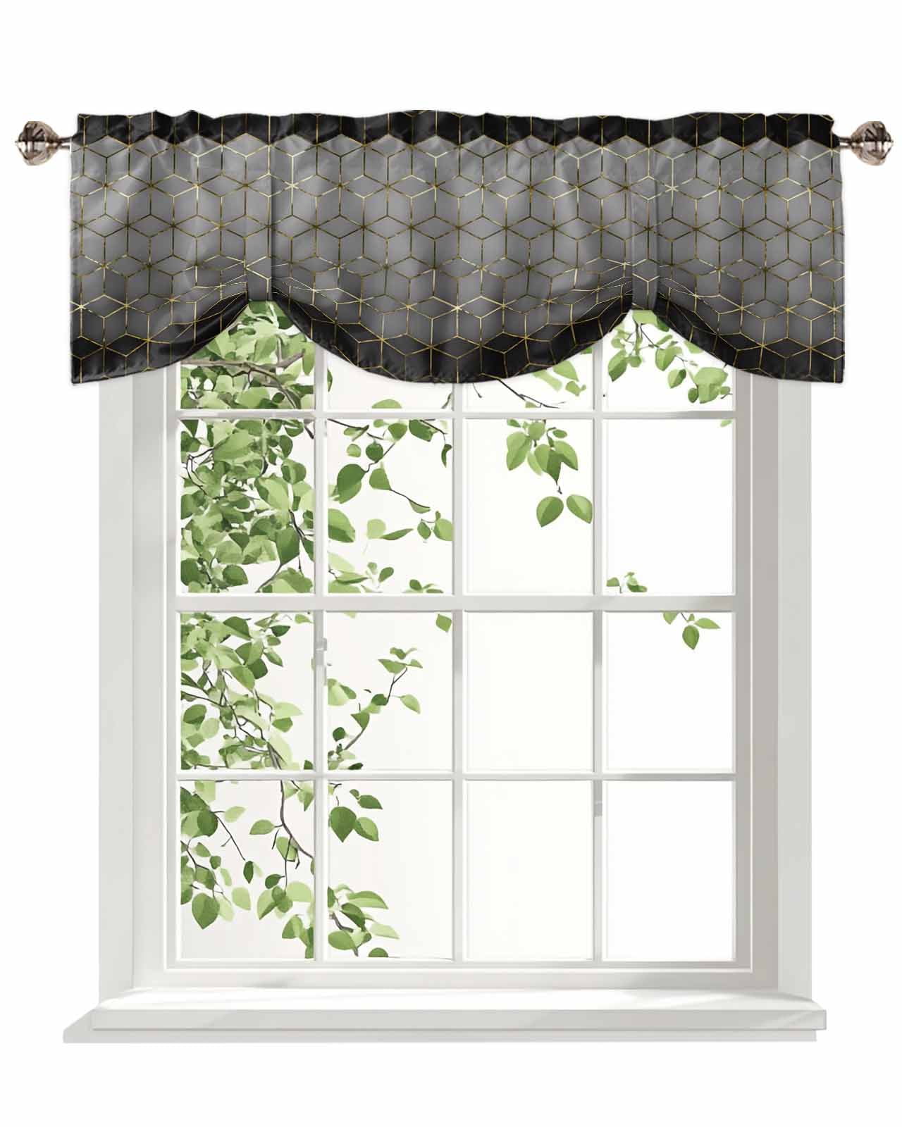 Abstract Stereo Cube Tie Up Valances Curtain, Adjustable Kitchen Modern ...