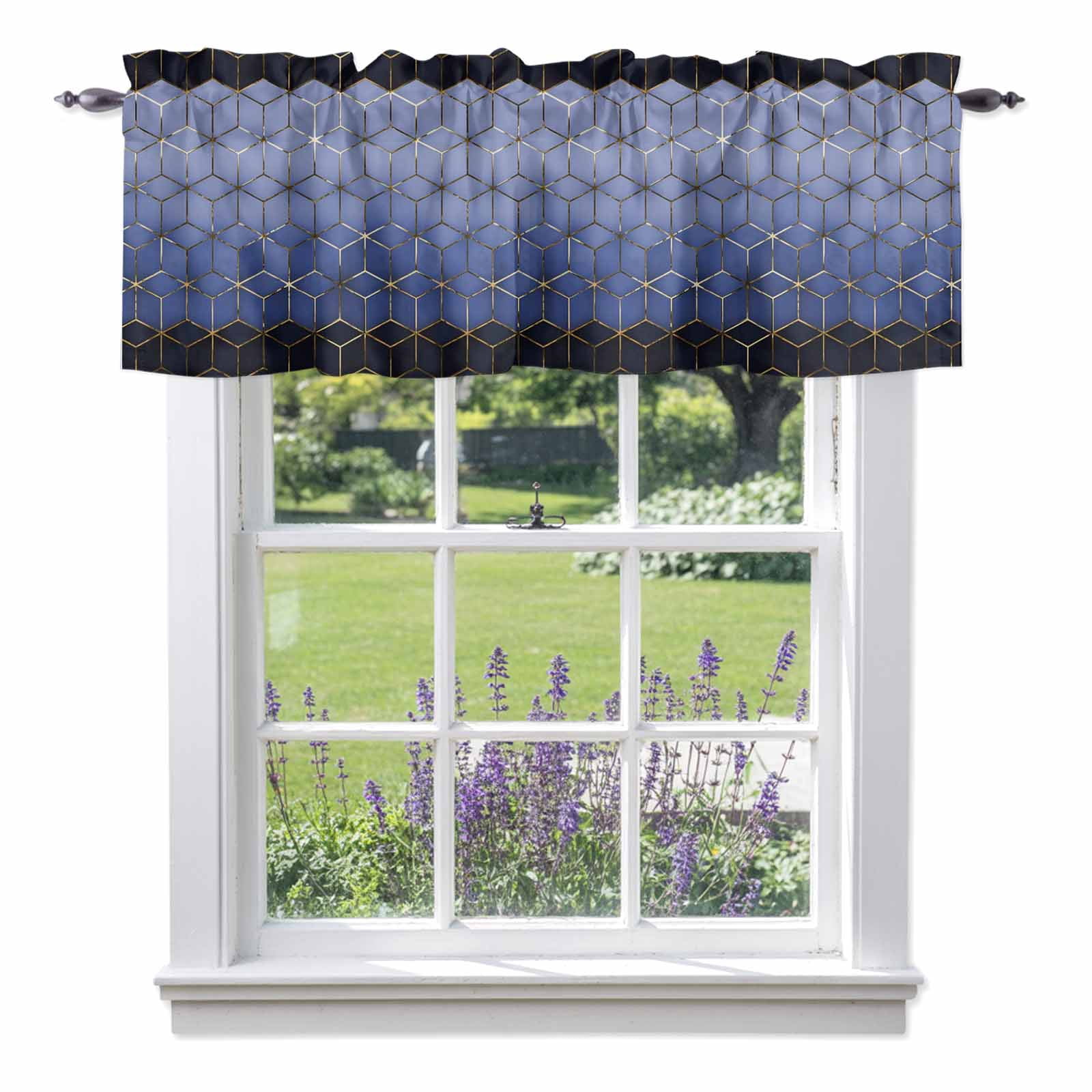 Abstract Stereo Cube Valance Curtain 1 Panel, Modern Gradient Black ...