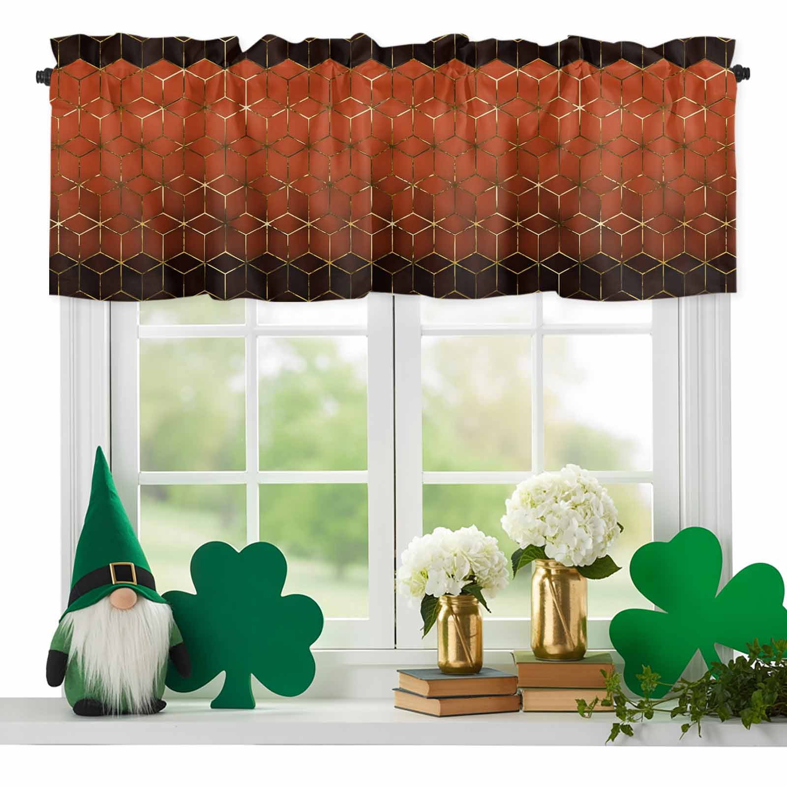 Abstract Stereo Cube Valances for Windows, Modern Gradient Orange Gold ...