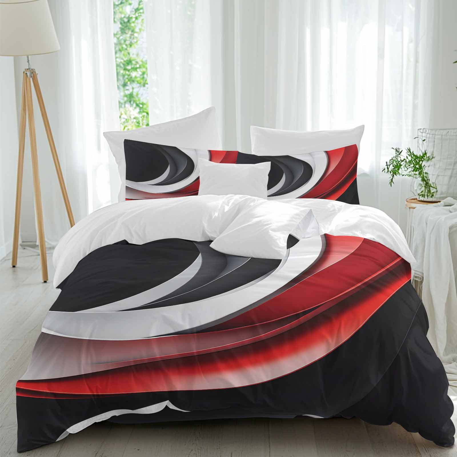 Abstract Stitching 4 Piece Duvet Cover Set Full Size Black Red Gary ...