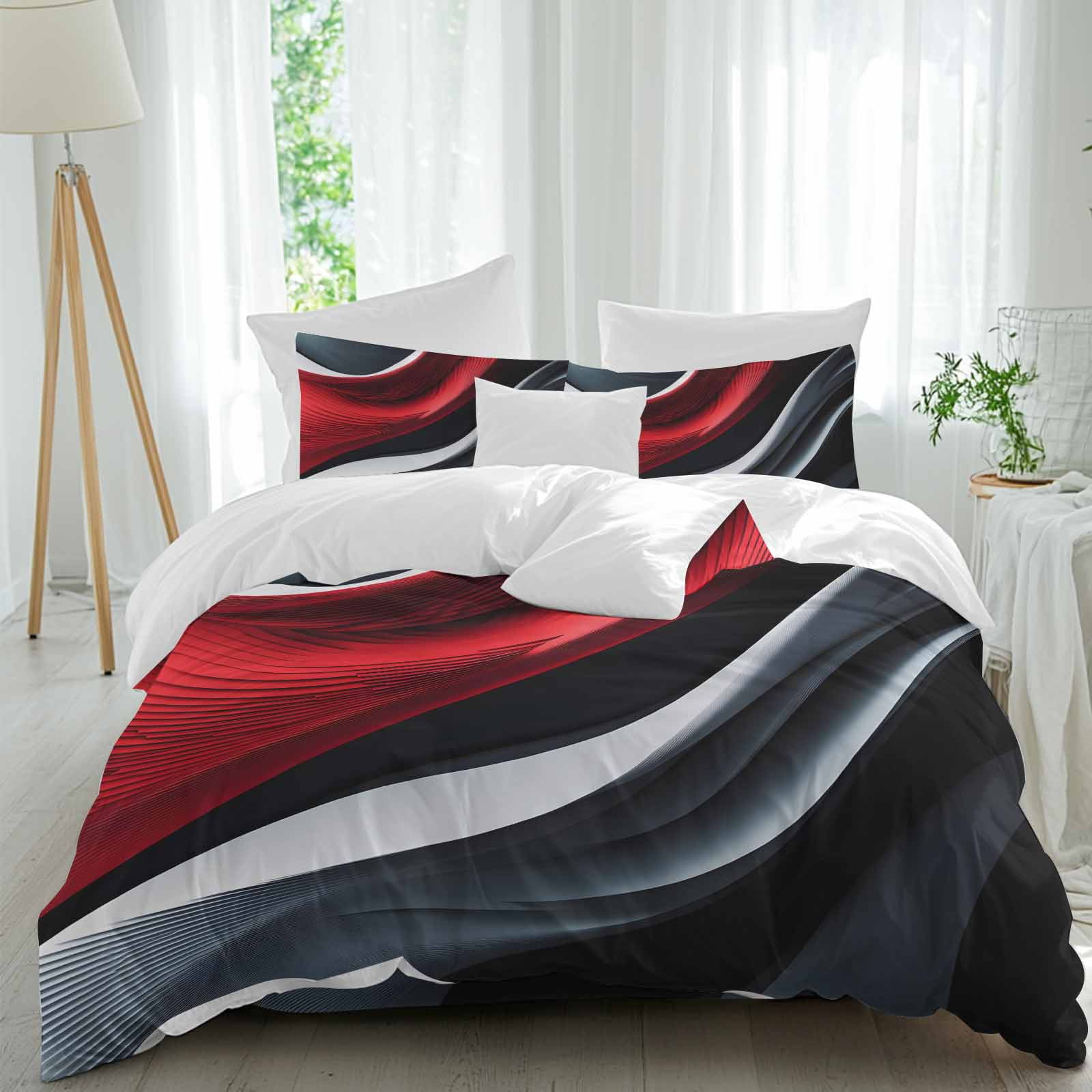 Abstract Stitching 4 Piece Duvet Cover Set Full Size Red Black Gary ...