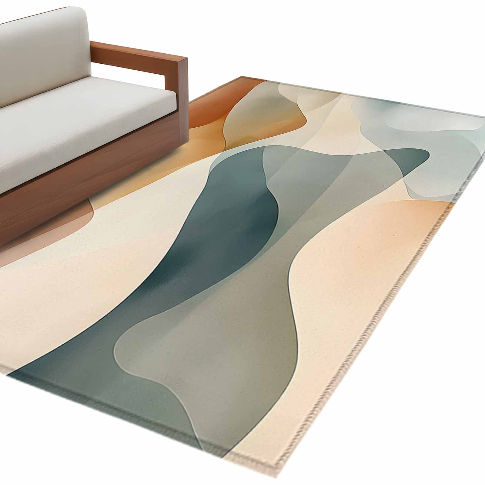 Abstract Stitching Area Rug 4x6ft Retro Brown Blue Water Ripple Non ...