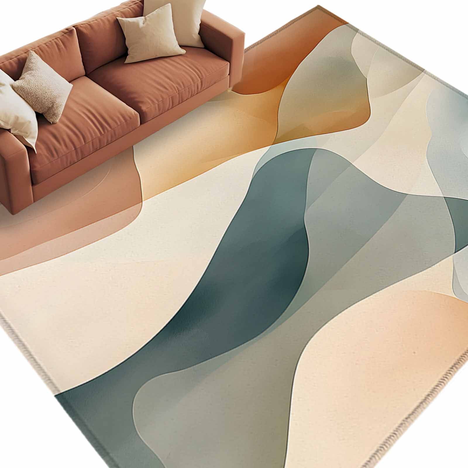 Abstract Stitching Area Rug 5x8ft Retro Brown Blue Water Ripple Non ...