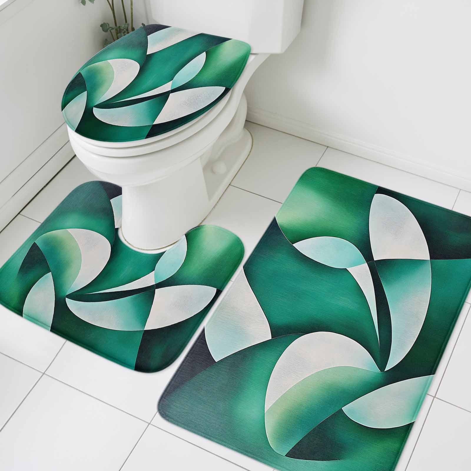 Abstract Stitching Bathroom Rugs Set Green White Gradient Stripe Non ...