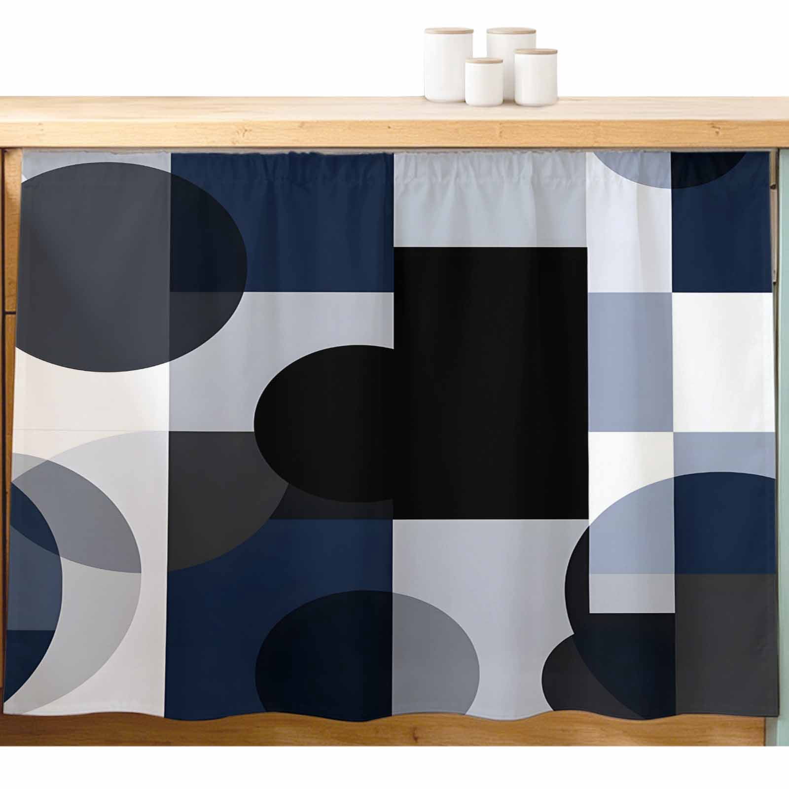 Abstract Stitching Cabinet Curtains Blue Black Square Round Visual Art ...