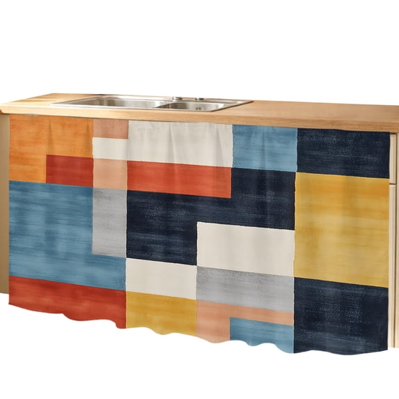 Abstract Stitching Cabinet Curtains White Yellow Blue Stripe Art Sink ...