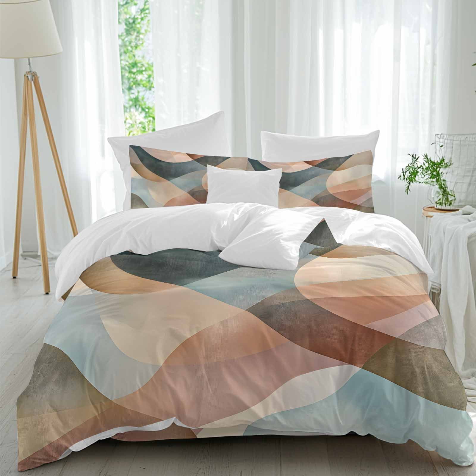 Abstract Stitching Duvet Cover Set Twin Size, Vintage Blue Brown Water ...