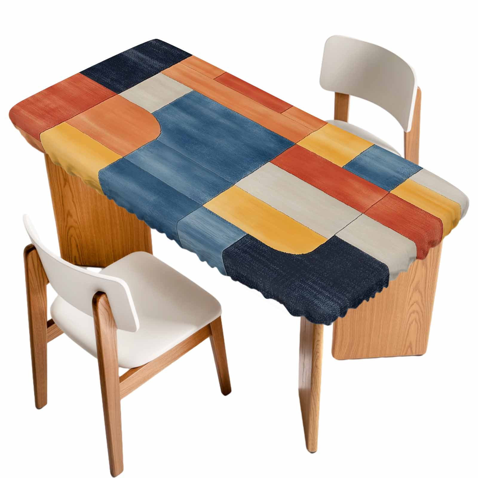 Abstract Stitching Fitted Rectangle Tablecloth 24" x 36" White Orange ...