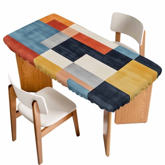 Abstract Stitching Fitted Rectangle Tablecloth 32" x 72" White Yellow ...