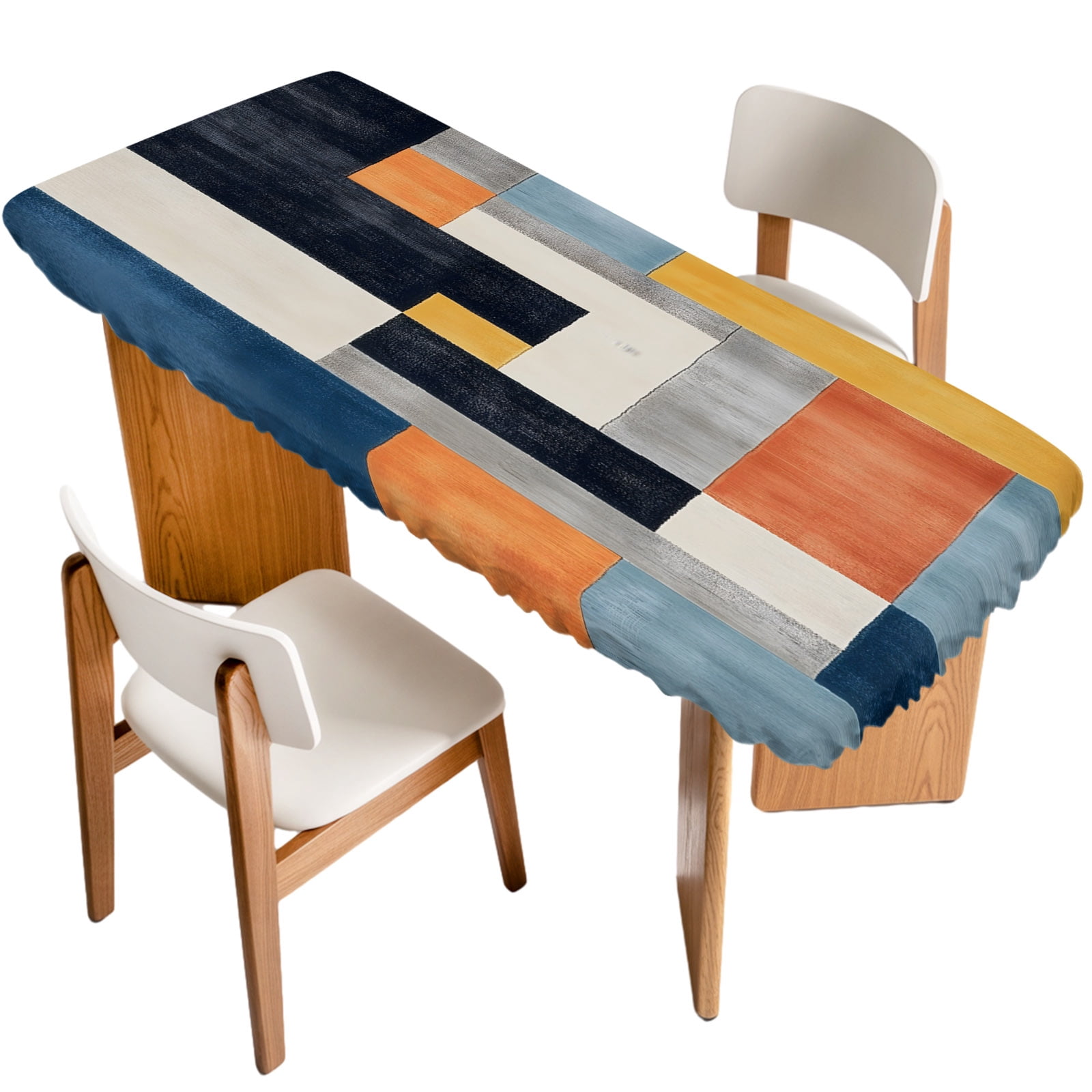 Abstract Stitching Fitted Rectangle Tablecloth 32" x 96" Blue White ...