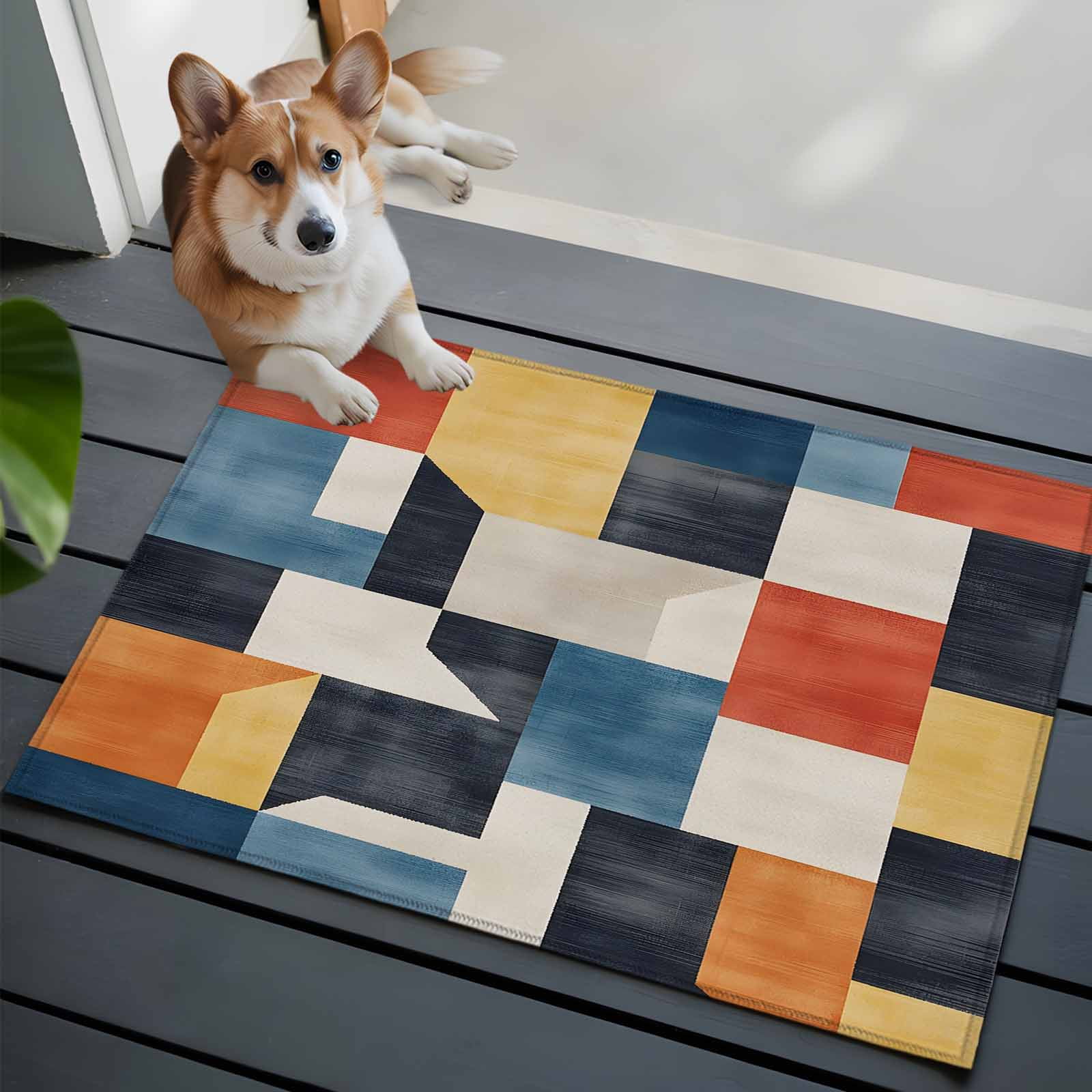 Abstract Stitching Front Door Rugs 2x3 ft White Orange Blue Stripe Art ...