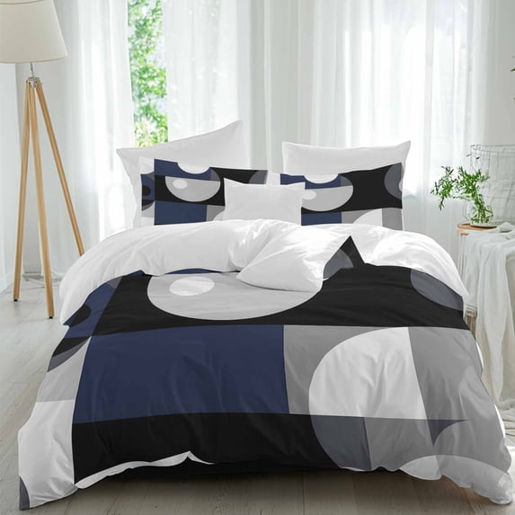 Abstract Stitching Full Duvet Cover Set, Visual Art Blue Black Square ...