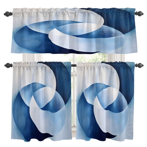 Abstract Stitching Kitchen Curtains Valance and Tier Set Blue White ...