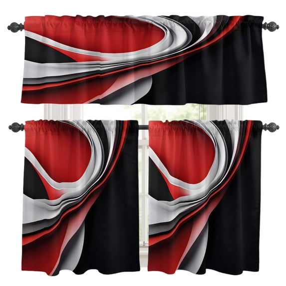 Abstract Stitching Kitchen Curtains Valance and Tier Set Red Black Gary ...