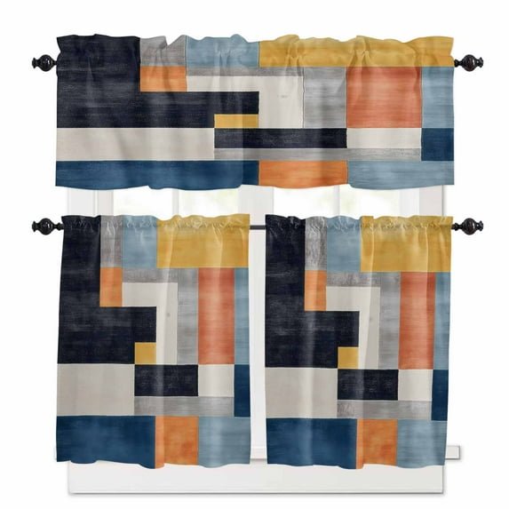 Abstract Stitching Kitchen Curtains Valances and Tiers Set of 3, 24 ...