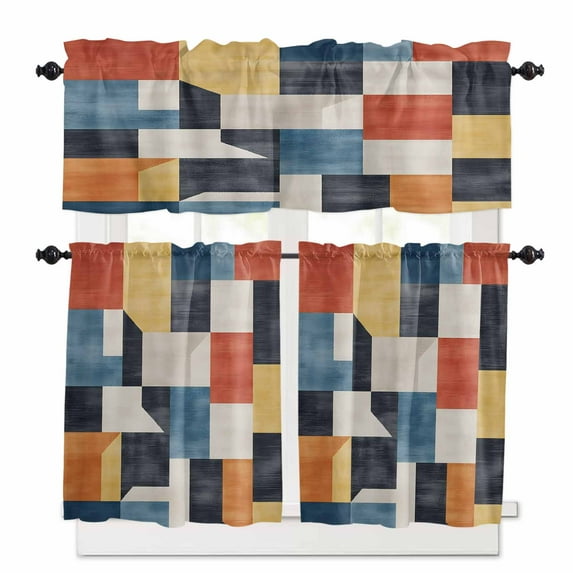 Abstract Stitching Kitchen Curtains Valances and Tiers Set of 3, 36 ...