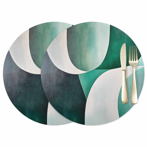 Abstract Stitching Leather Placemats Set of 2, 12 Inch, Green White ...