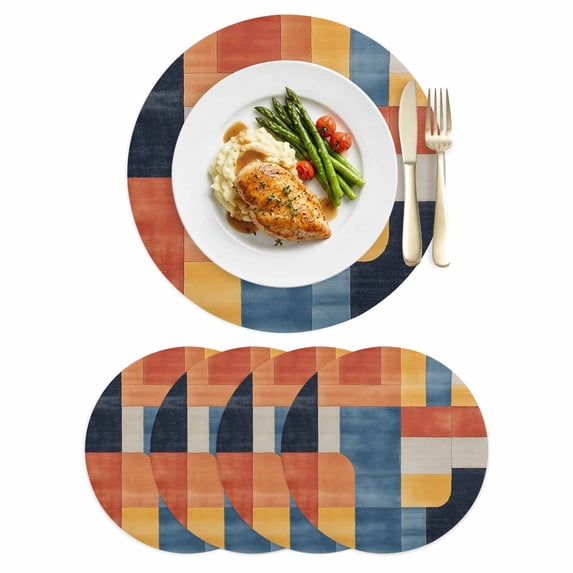 Abstract Stitching Leather Placemats Set of 4, 12 Inch, White Orange ...